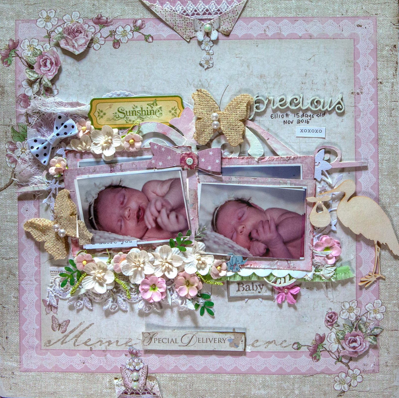 Creative Mayhem: Baby Girl Layout using Maja Designs papers.