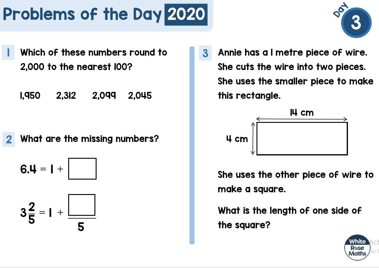 Year 4: Maths Problem of the Day - Wednesday 6th May