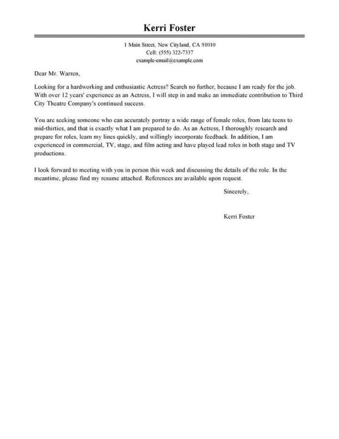 Actor Cover Letter ~ Resume Letter