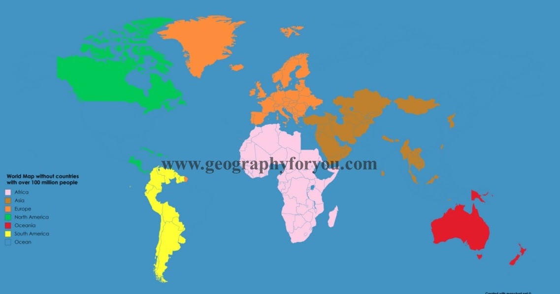 A Map Of The World Without Countries That Have Over 100 Million People ...