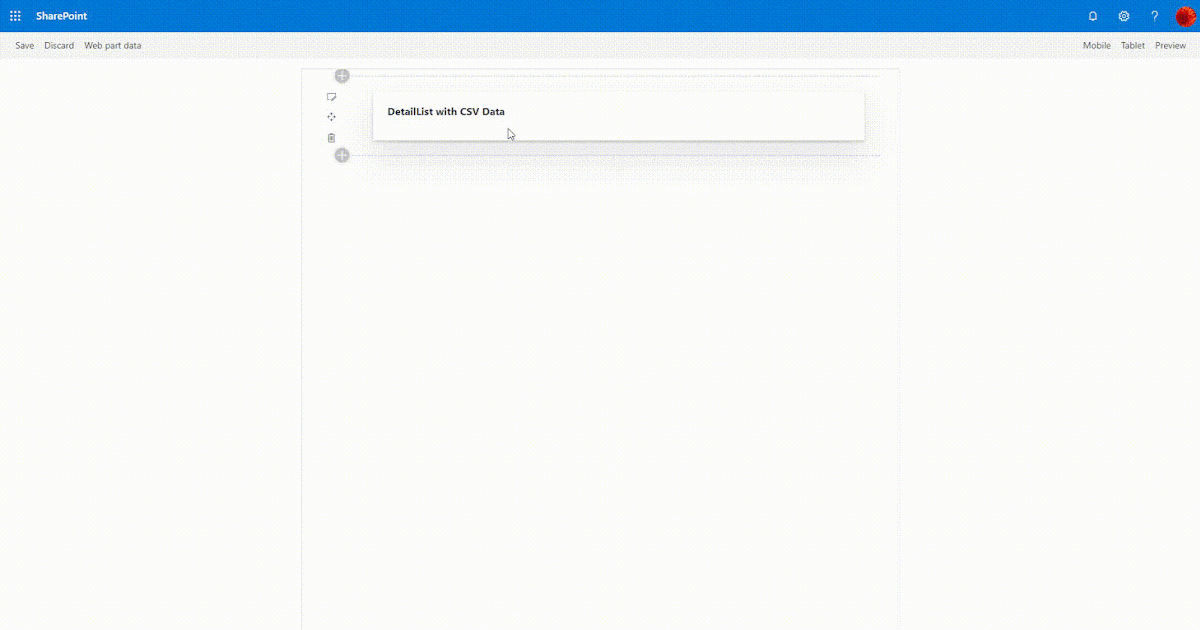 Spfx Office Ui Fabric React Detailslist And Propertyfieldcodeeditor To Show The Csv Data