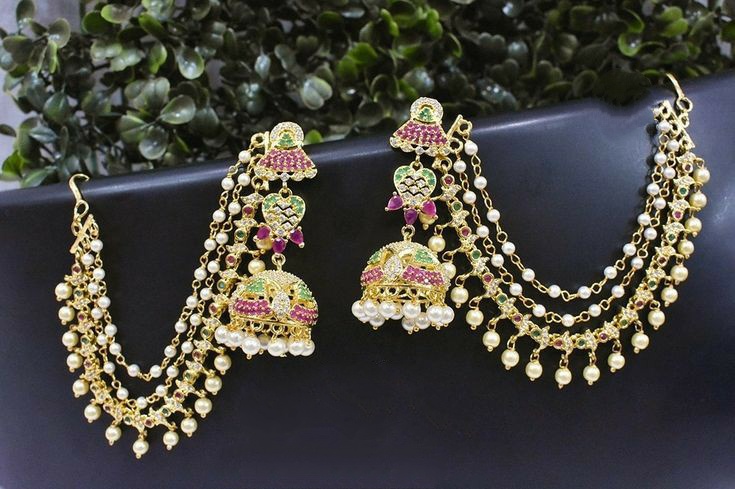 Golden jhumka with chain
