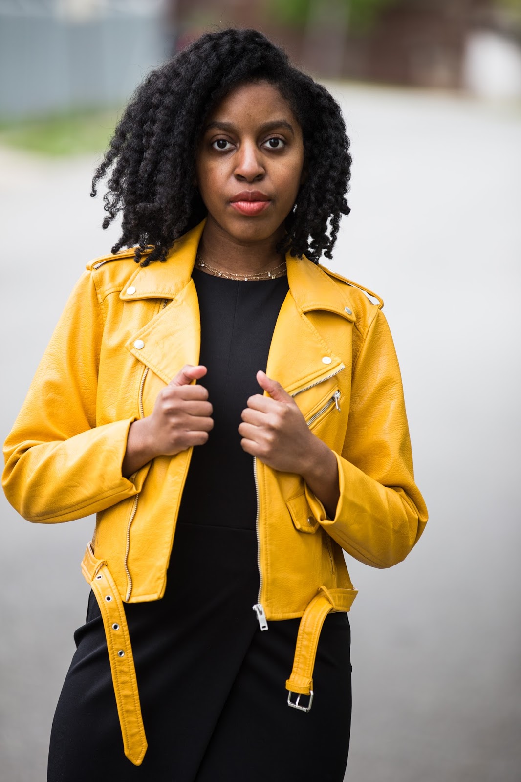 Simple but not Basic: Yellow Biker Jacket and Wrap Dress