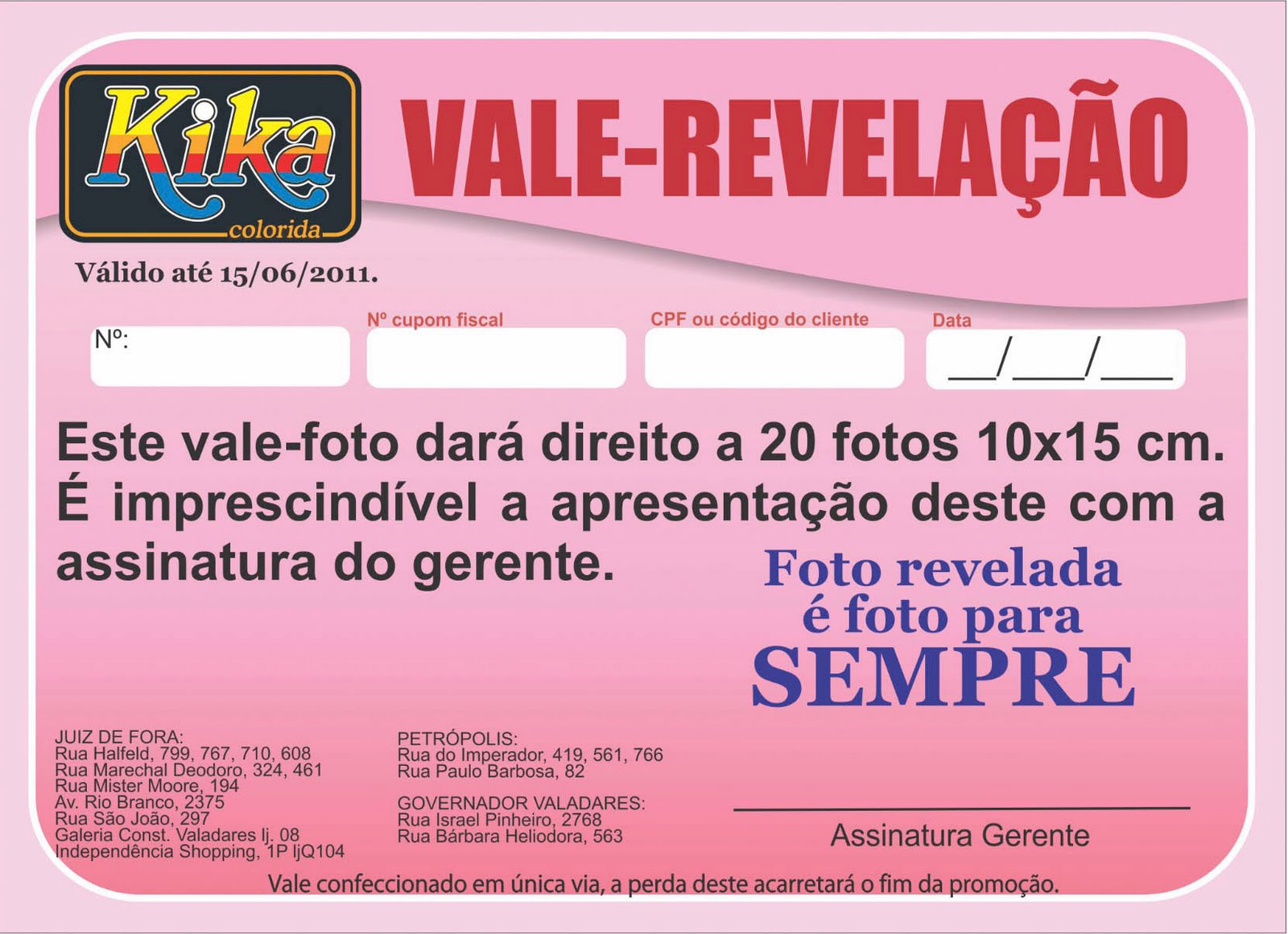 Kika Colorida: Loja Virtual sorteia 3 VALES-REVELAÇÃO de 20 fotos