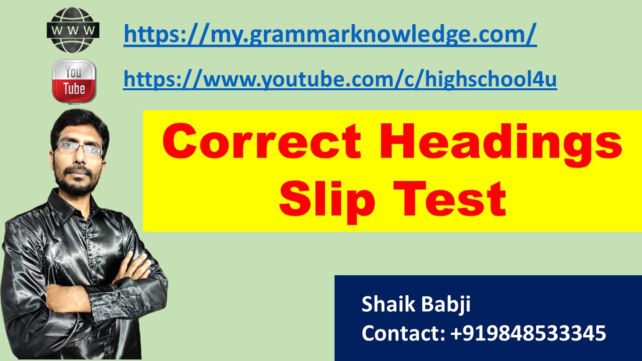 Correct Headings Slip Test Class - 10 English Unit - 1 ( 24 Marks ...