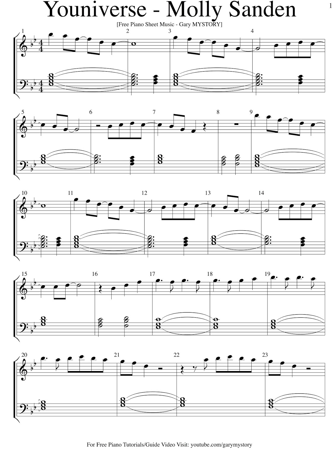 Molly Sanden Youniverse FREE PIANO SHEET MUSIC Easy Piano Tutorial molly-sanden-youniverse-free-piano-sheet-music-easy-piano-tutorial