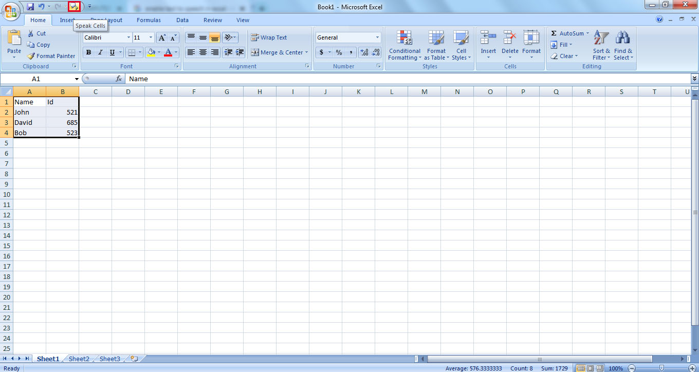 ENABLE TEXT TO SPEECH IN MS EXCEL 2007