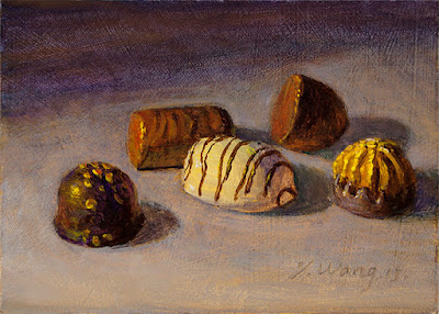 Wang Fine Art: chocolate candy still life food painting a day