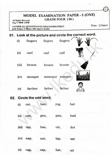 Grade 4 English Model Examination Paper - www.lkedu.lk
