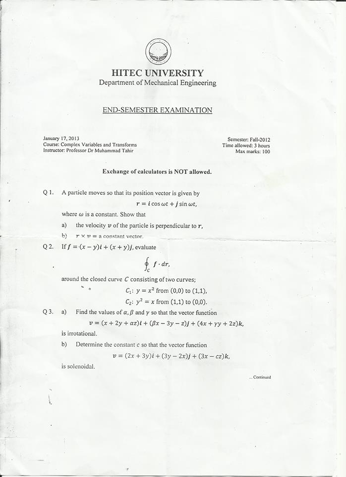 3rd Semester Past Papers