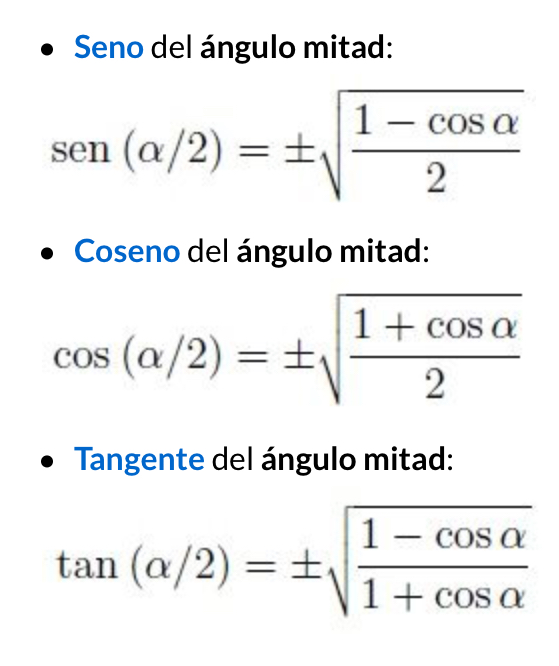 Identidades de números compuestos : Ángulos medios