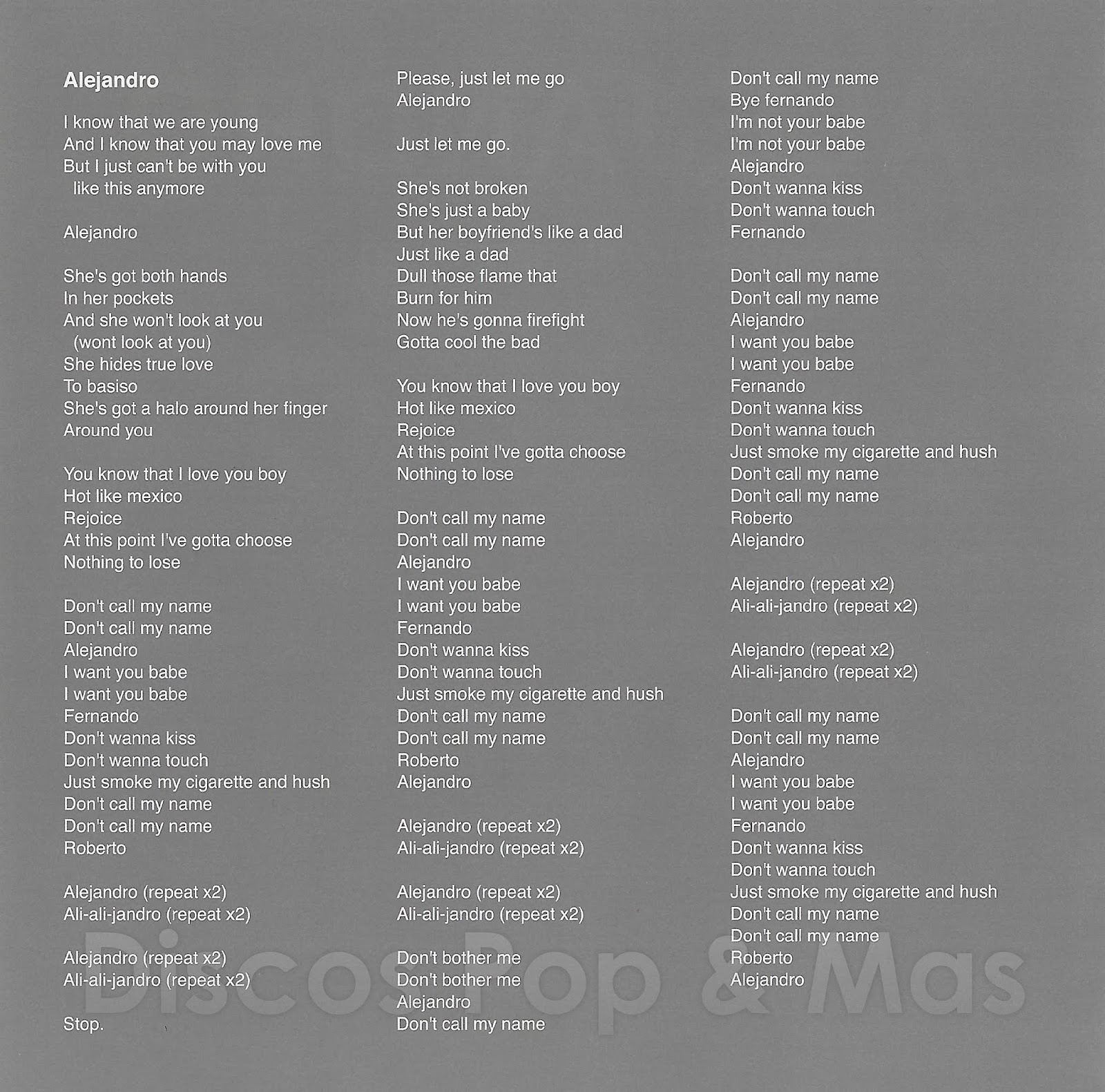 Discos Pop & Mas: Lady Gaga - Alejandro (Single)