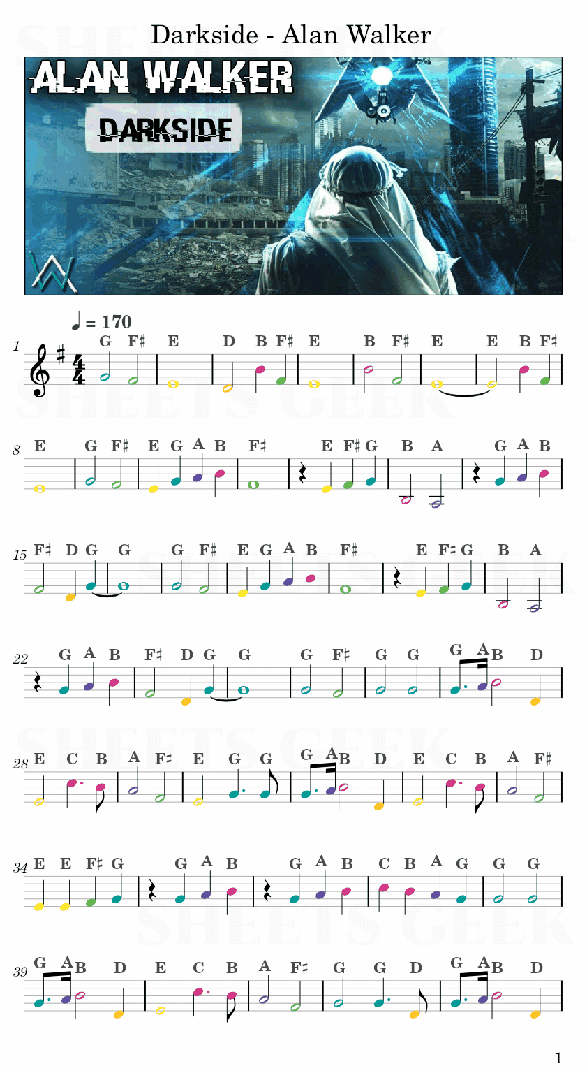 Darkside - Alan Walker | Easy Sheet Music