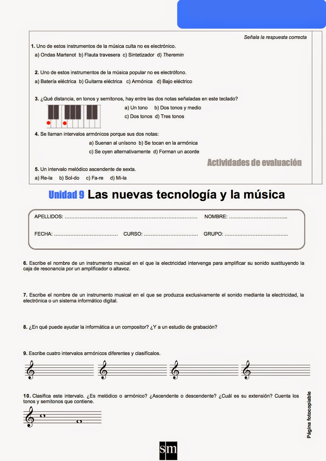 MÚSICA: Fichas refuerzo 1º ESO Tema 9