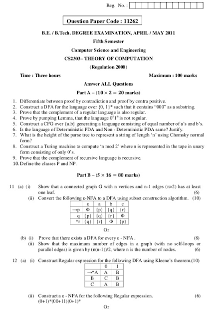CS2303 Theory of Computation April May 2011 Question Paper - University ...