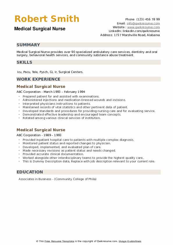 Medical Surgical Rn Resumes ~ Medical Resume