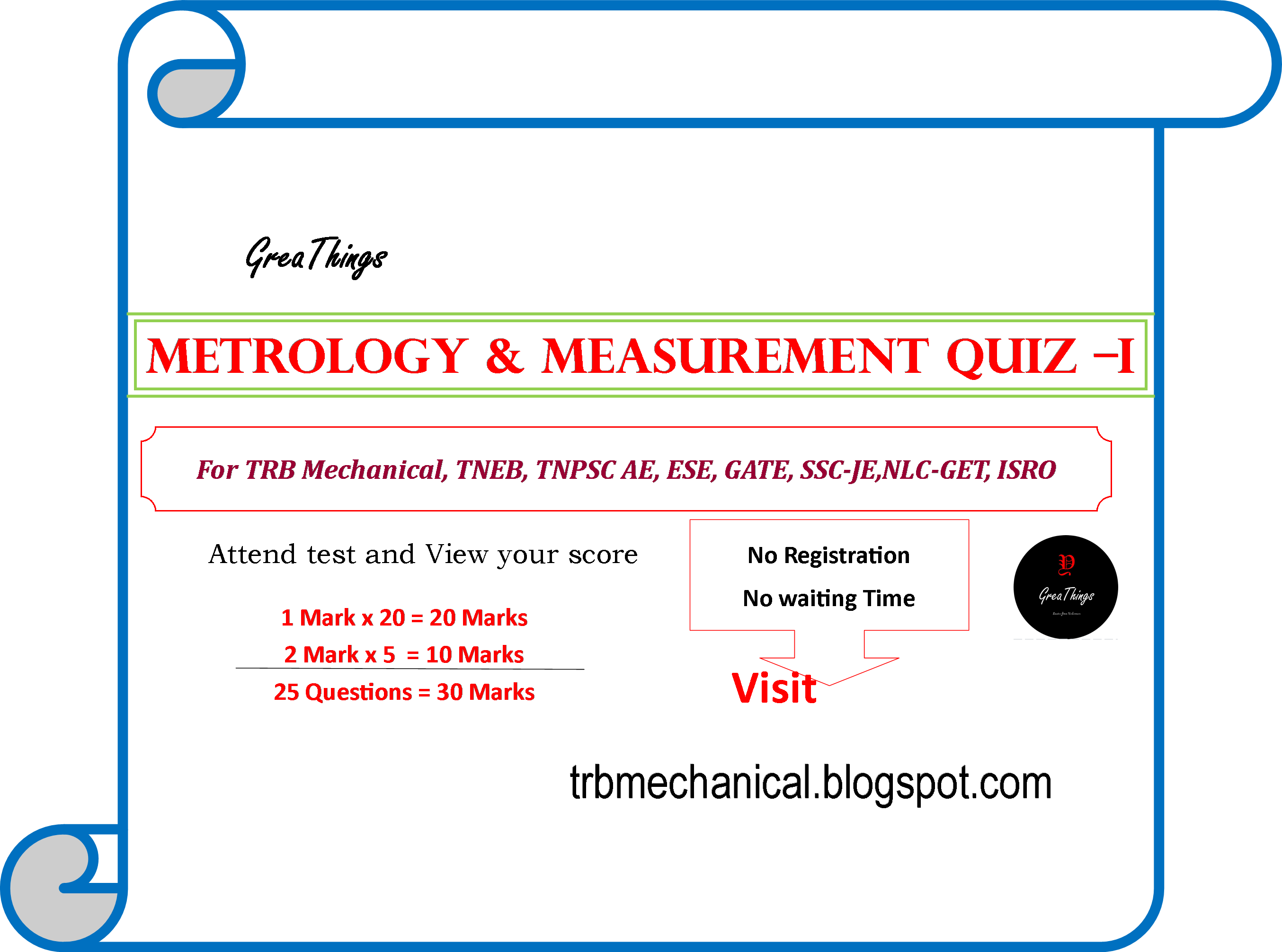 Mechanical Engineering : Metrology & Measurement Mock Test-I ...