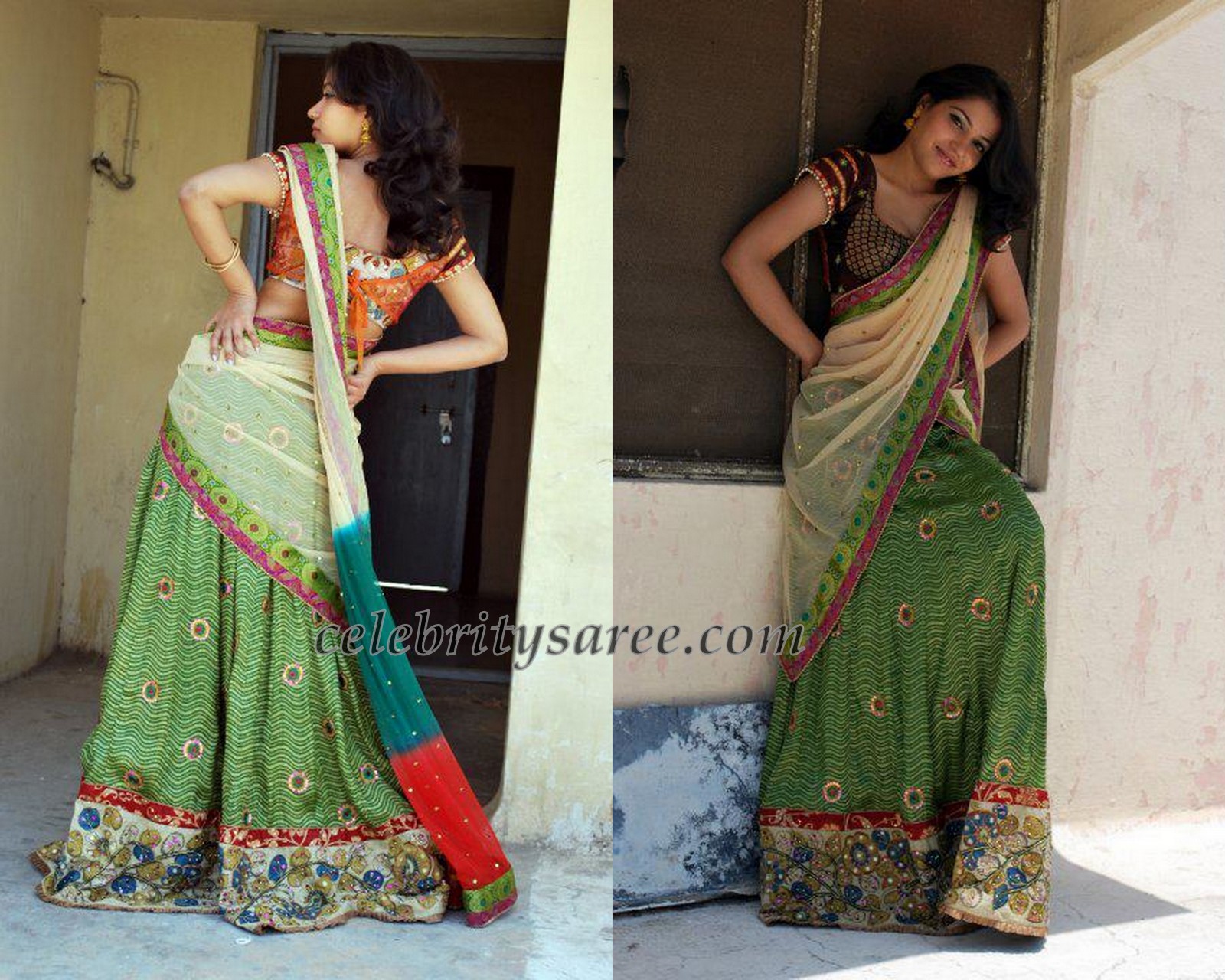 Kalamkari Half Saris with Designer Blouse - Saree Blouse Patterns
