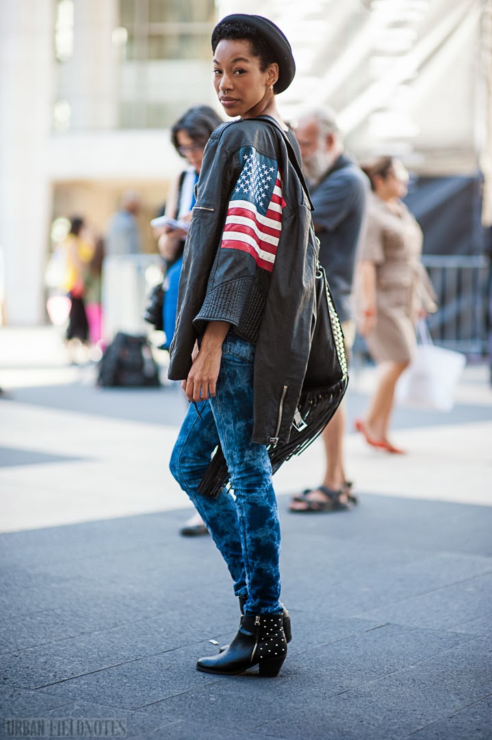 Urban Fieldnotes: NYFW Street Style: American Flag Jacket, Lincoln Center