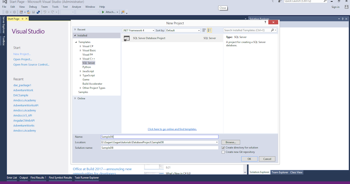 Database Project in Visual Studio