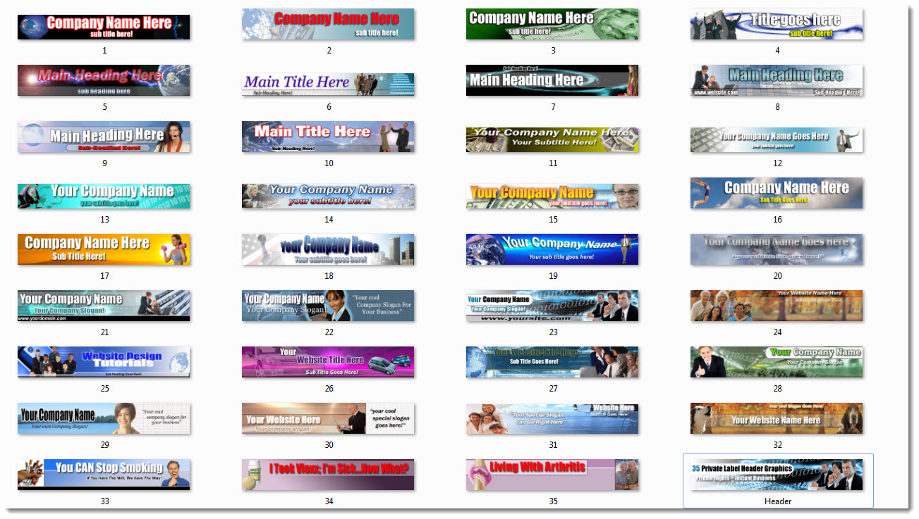 Free Best Graphic Designs: 35 Private Label Totally Customizable Header Graphics