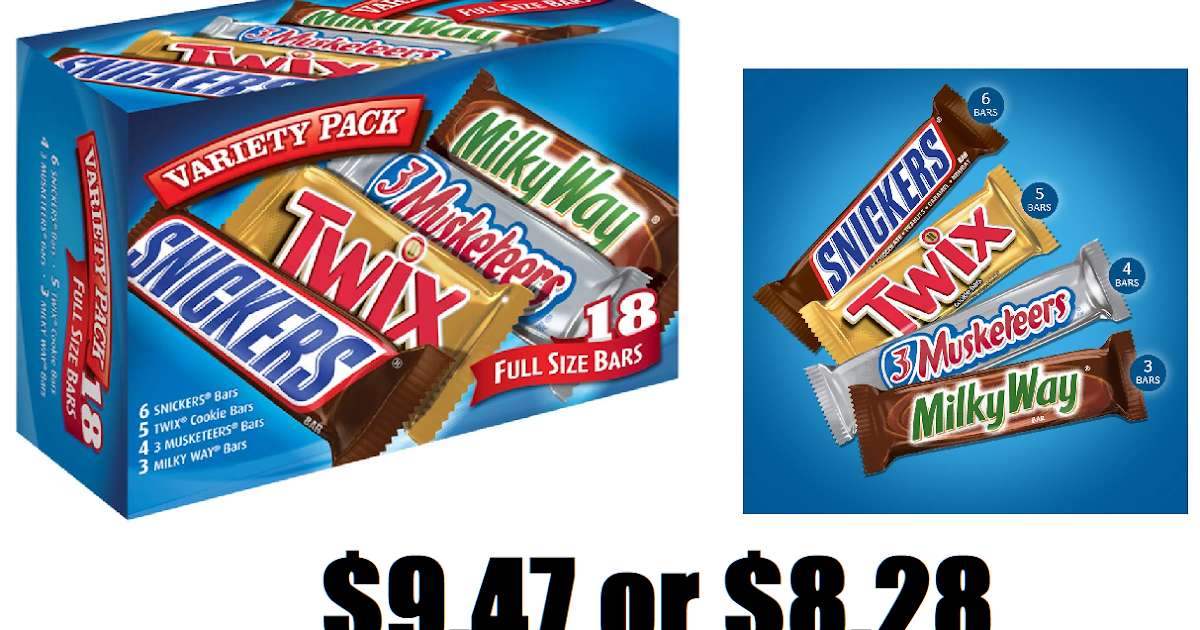 18 Full Size Bars of Snickers, Twix, 3 Musketeers and Milk Way Variety ...