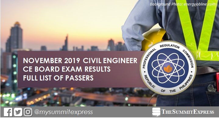 FULL RESULTS: November 2019 Civil Engineer CE board exam list of ...