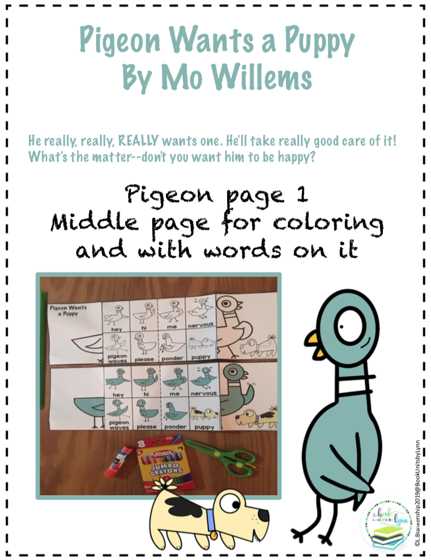 THE PIGEON WANTS A PUPPY BOOK CRAFT ~ Book Units by Lynn