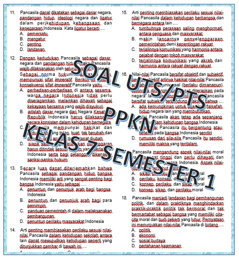 Soal PTS/UTS PPKN Kelas 7 Semester 1 - Kherysuryawan.id