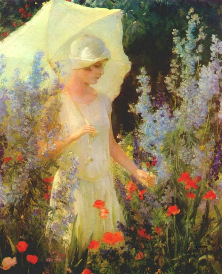 Charles Courtney Curran | Lady with a Bouquet (Snowballs) 1890 ...