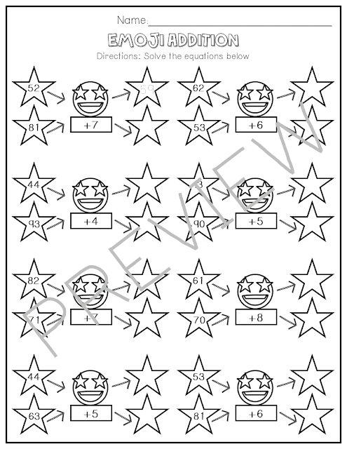 Little Mrs. Bell: Emoji Addition Freebie & Worksheet Pack