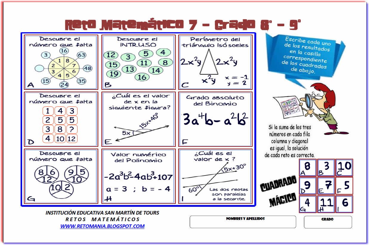 RETO MATEMÁTICO 7 - Grados 8° - 9° ~ RETOS MATEMÁTICOS