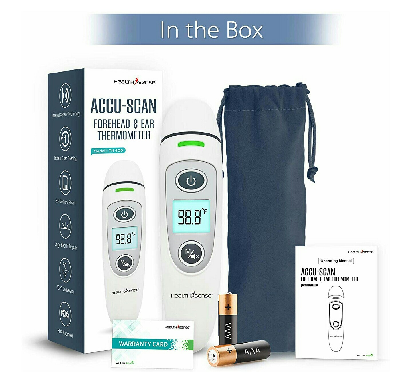 HealthSense Accu-Scan Forehead and Ear Digital Infrared Thermometer for ...