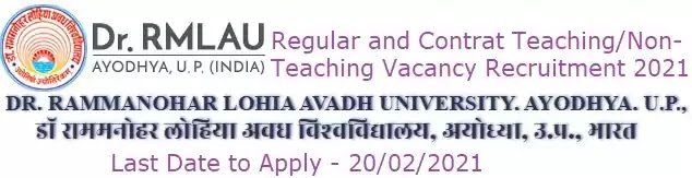 RMLAU Ayodhya Faculty Vacancy Recruitment 2021 - Uttar Pradesh - Get ...