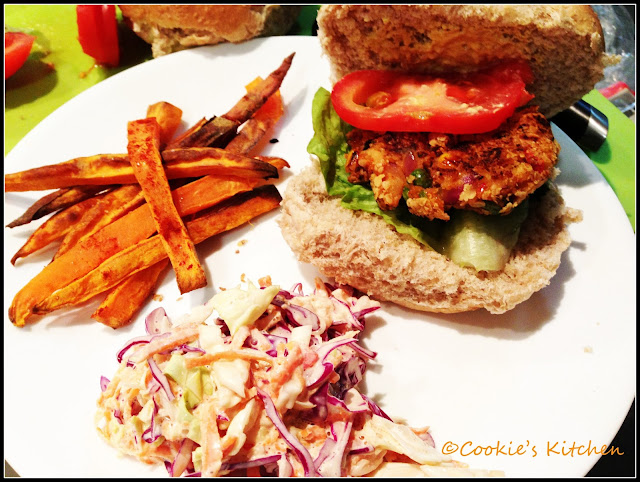 Cookie's Kitchen: Butter Bean Burgers with Coleslaw and Baked Sweet ...