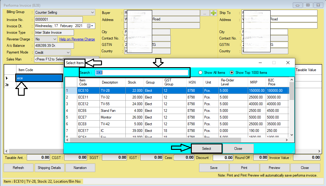 Performa Invoice (B2B) Help Guide