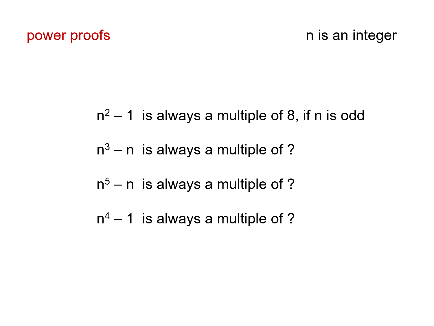MEDIAN Don Steward mathematics teaching: power proofs
