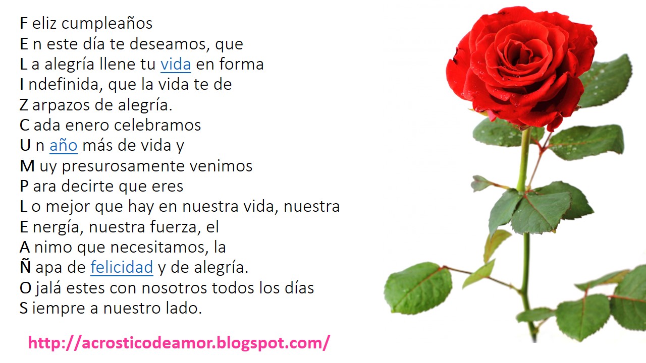 ACROSTICO DE FELIZ CUMPLEAÑOS PARA DEDICAR | Acrosticos de Amor y Amistad