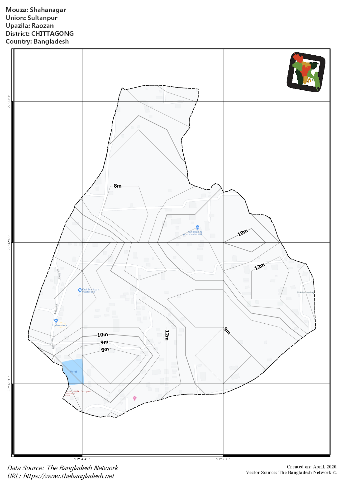 Map of Shahanagar Mouza, Raozan, Chittagong
