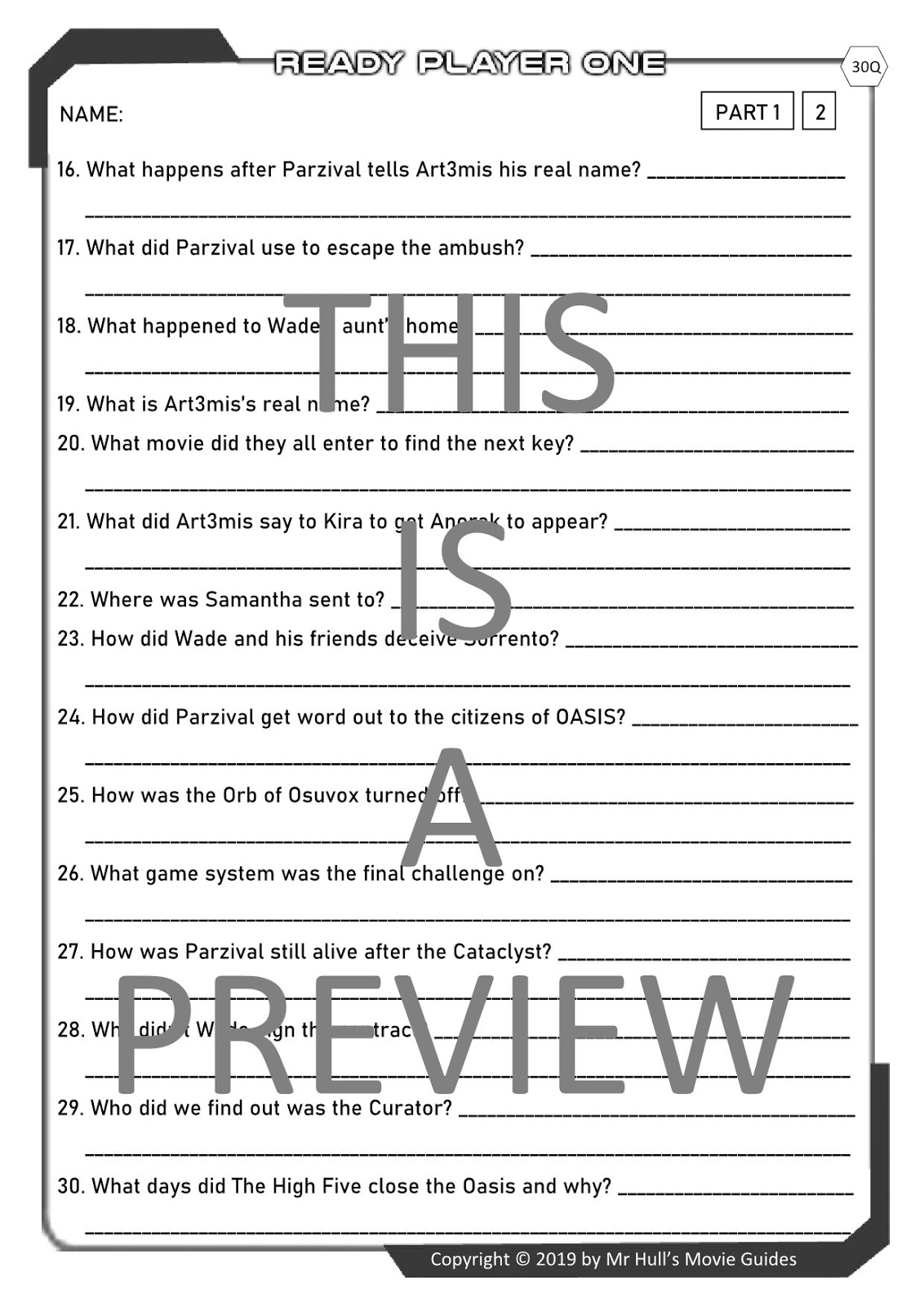 Ready Player One Movie Guide + Activities - Answer Keys Included ...