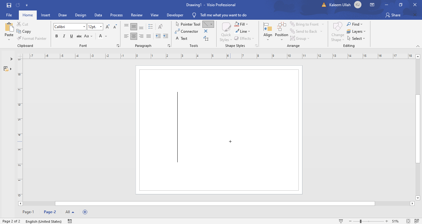 How to draw a Straight Line in Microsoft Visio?