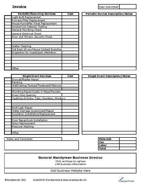 Free Handyman Estimate Forms - Invoice Template