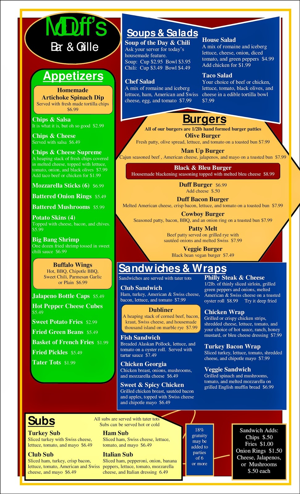 McDuff's Bar & Grille: Menu
