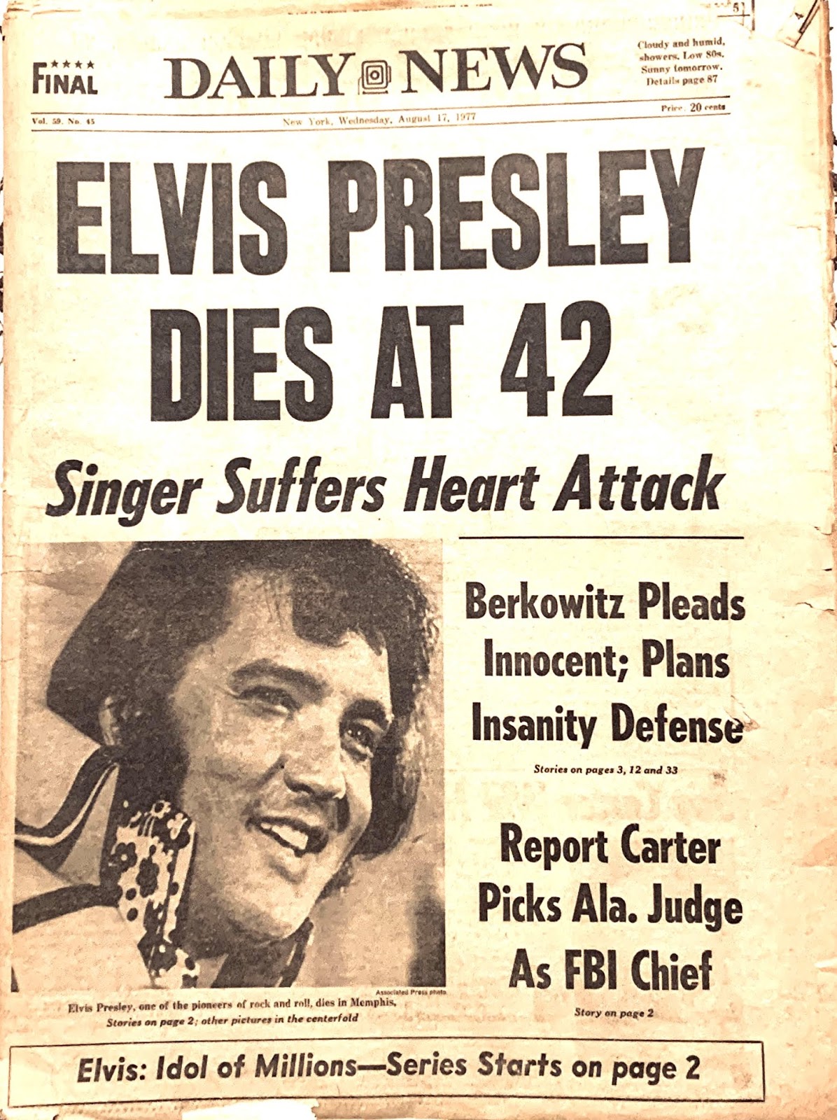 don't parade in my rain: New York Daily News, August 17th, 1977.