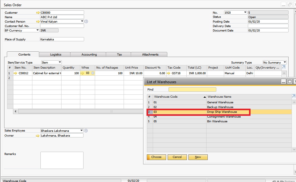 SAP Business One Knowledge: Drop-ship Warehouse in SAP Business One