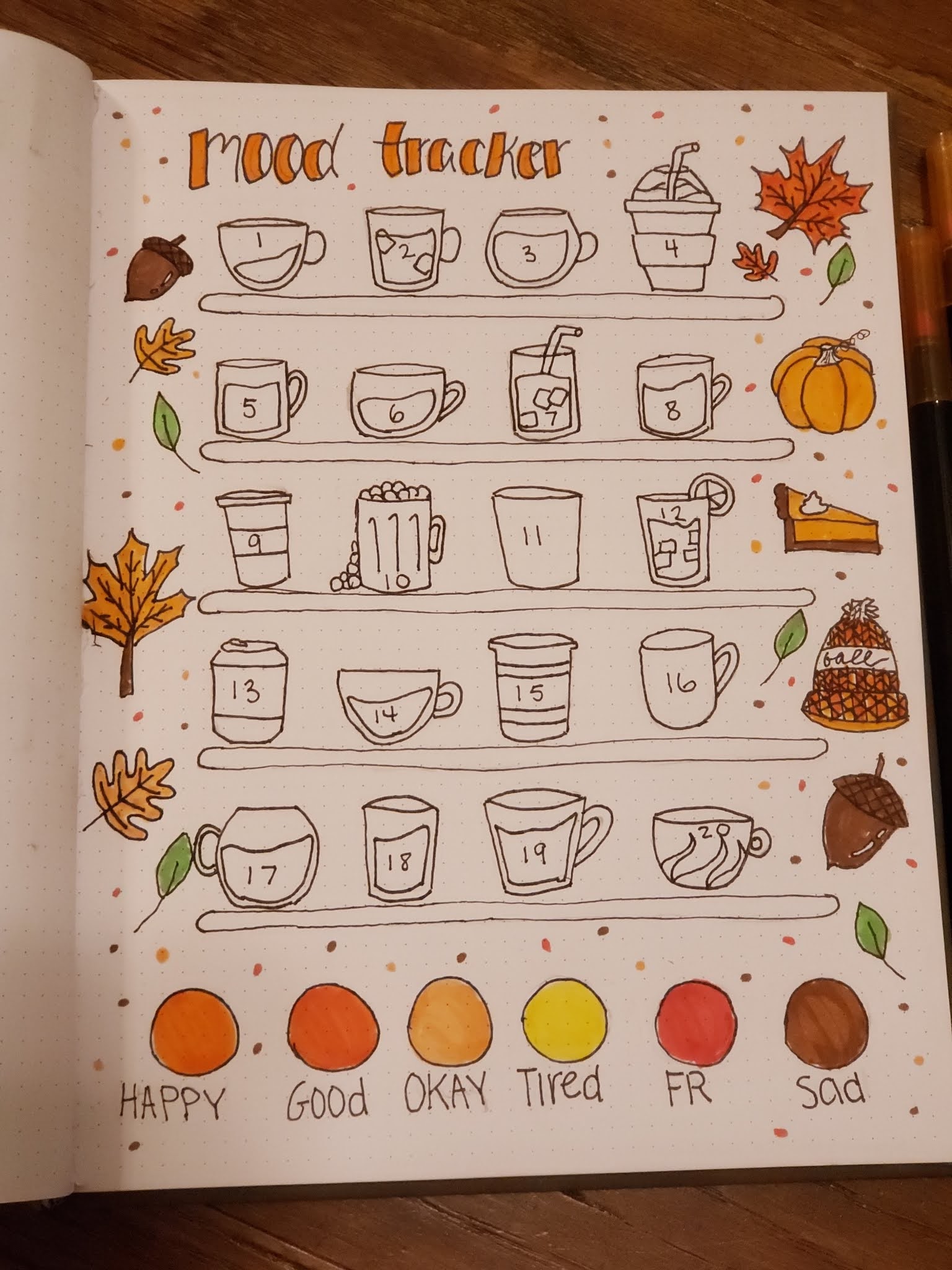 Cute Fall Inspired Mood Tracker