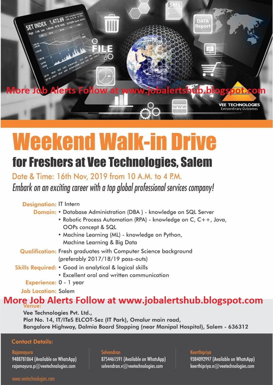 Mega Walk-In Drive for Freshers - IT Interns on 16th Nov' 2019 @ Vee ...