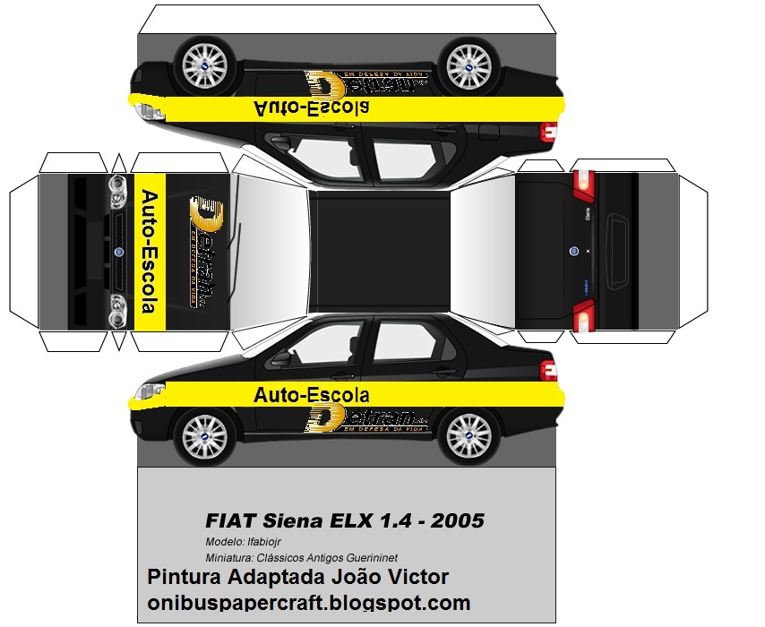 ônibus papercraft: Fiat Siena Auto-Escola Novo Inédito