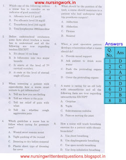 Staff Nurse Exam Question Paper with Answer- 50 Nos