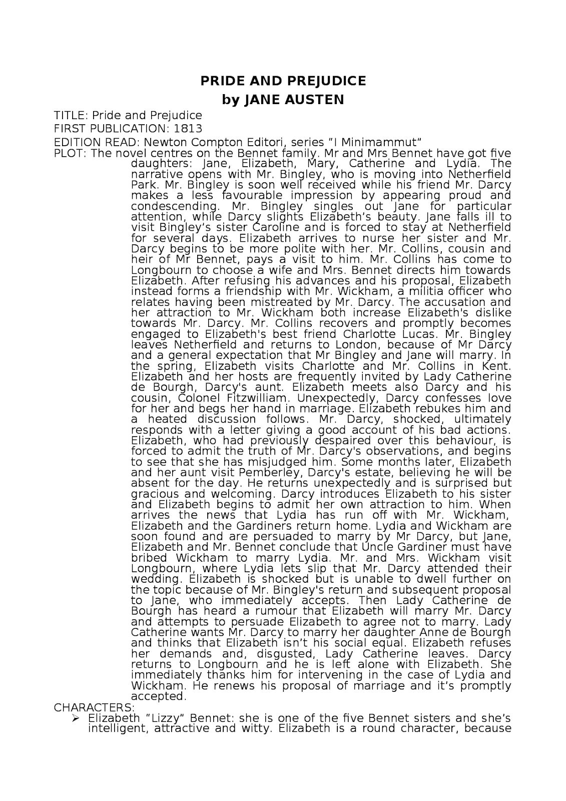 essay examples: Pride And Prejudice Essay